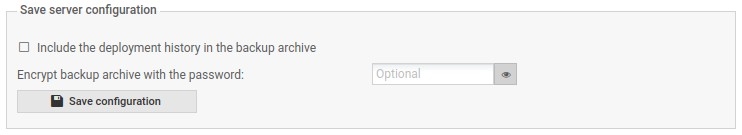 Saving the server configuration from the web interface