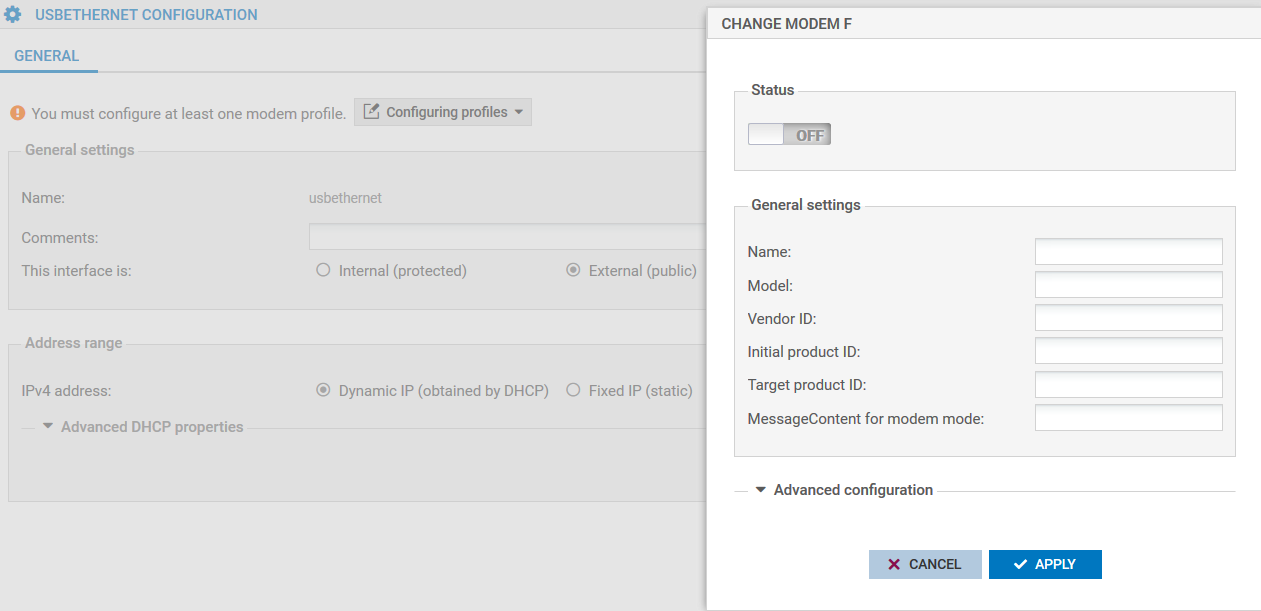 Creating the USB/Modem interface on the firewall