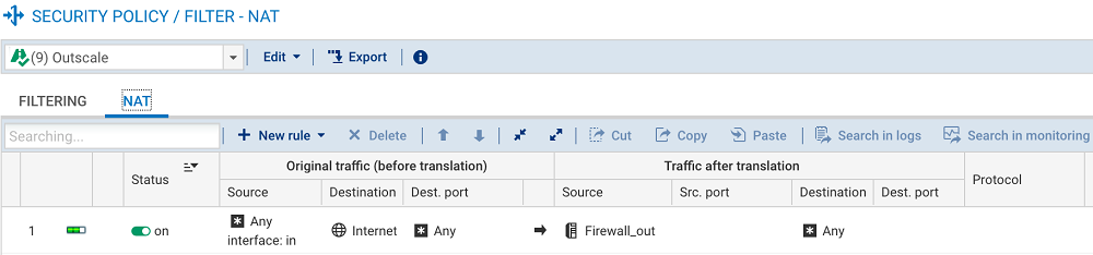 Creating the NAT policy