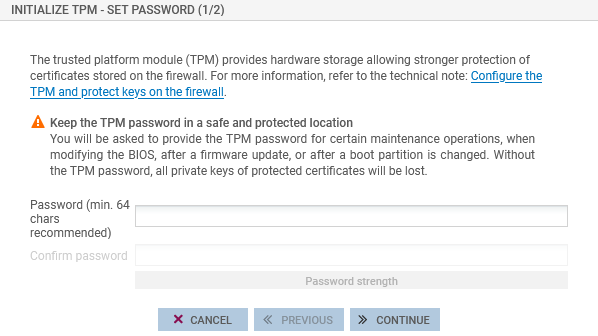 Initializing the TPM on SNS firewalls